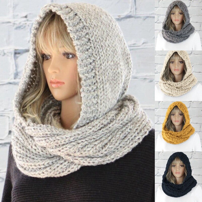 Gorro con capucha para mujer, gorro de lana de col... – Grandado