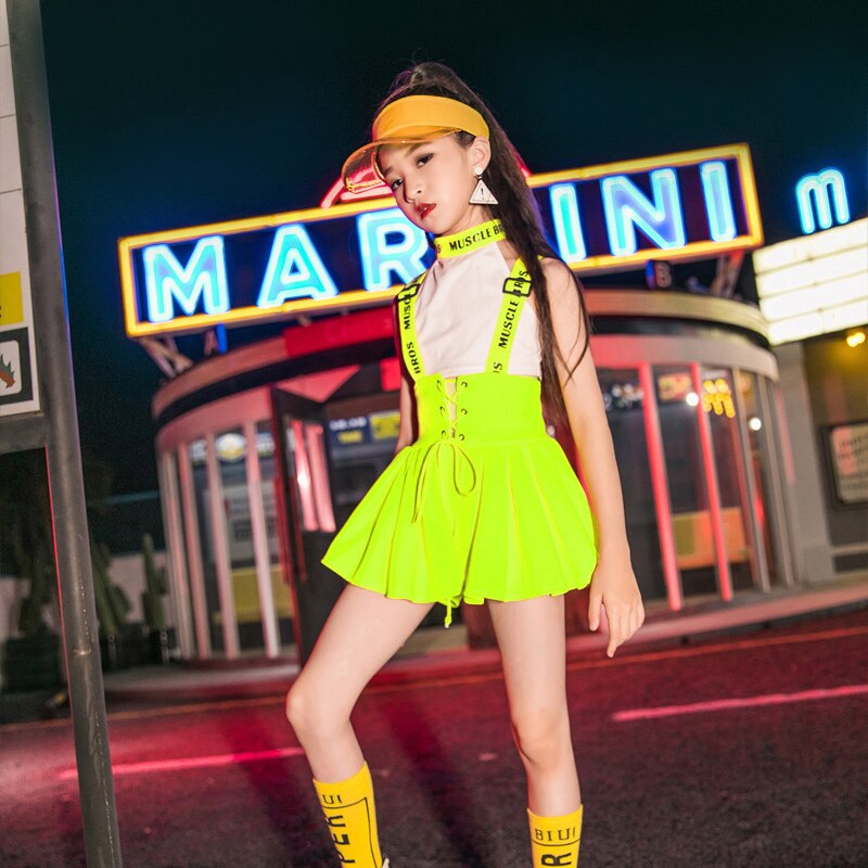 Fluorescent Green Jazz Hip Hop Costume Girl Cheerl... – Grandado