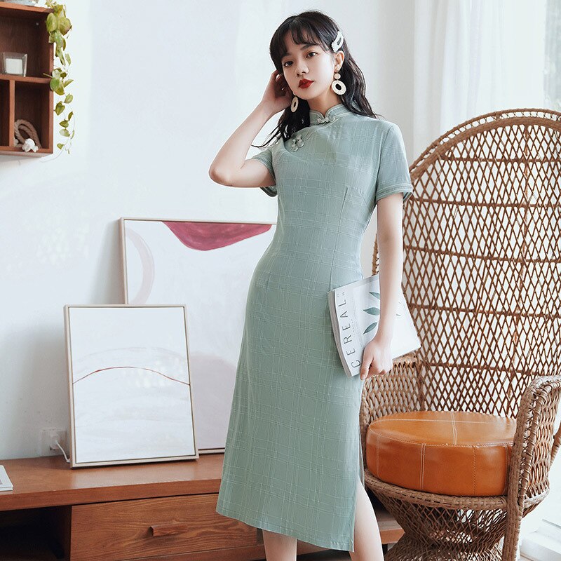 Sheng Coco Elastic Cotton Chinese Cheongsam Dresse... – Grandado