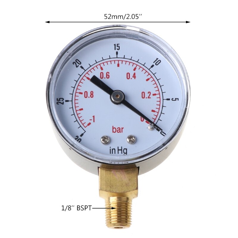 Vacuum Pressure Gauge 52mm -1/0 Bar -30\" Hg 1/8 B... – Grandado