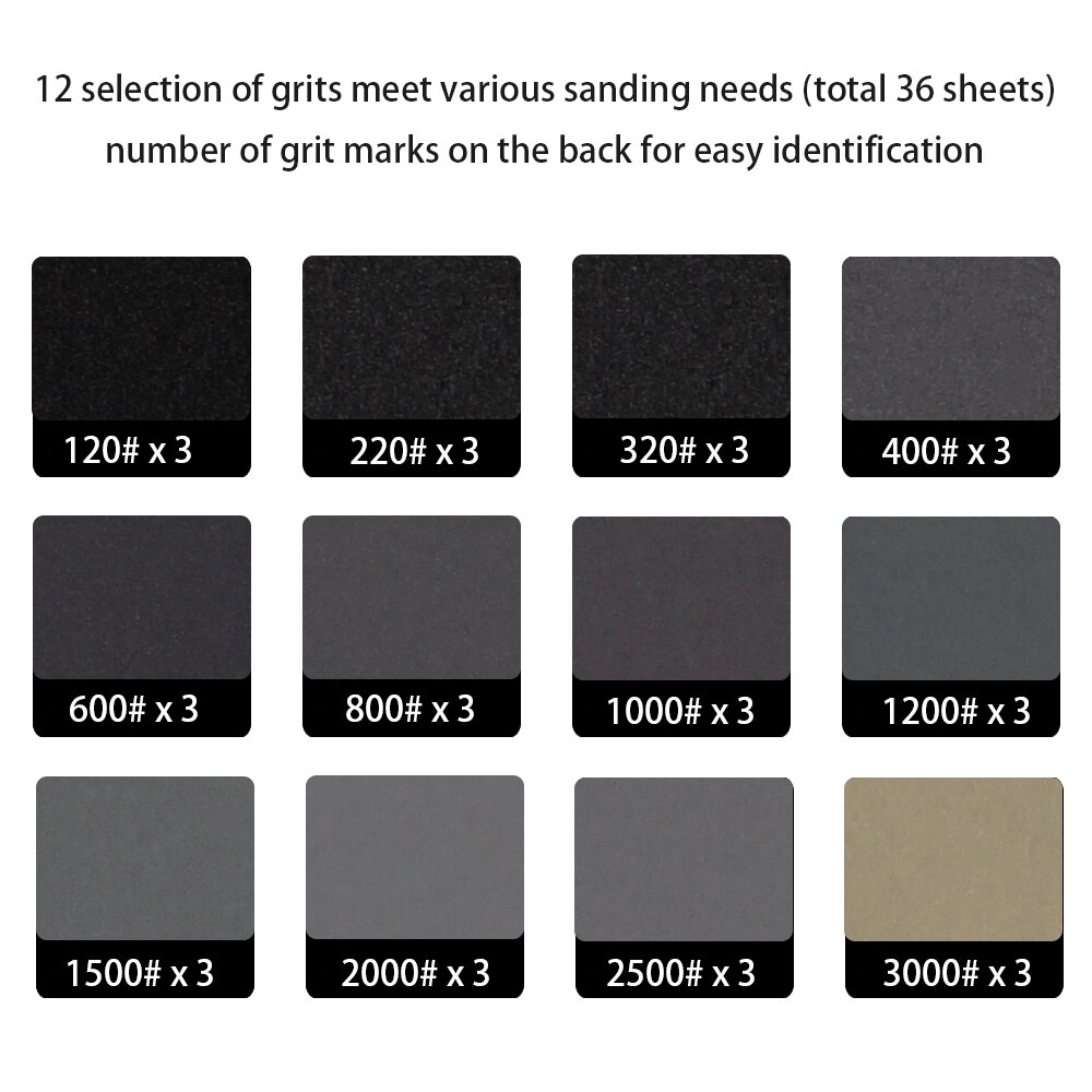 36 stk slibepapir 120 to 3000 striber sandpapir so... – Vicedeal