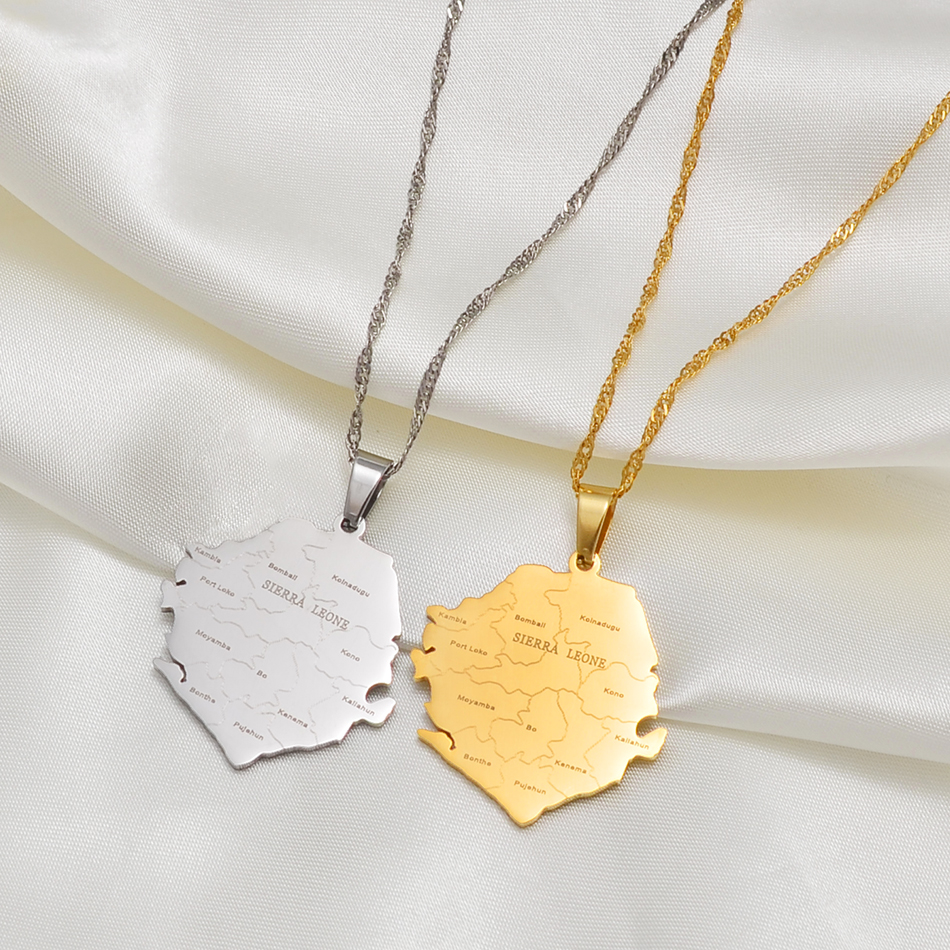 Anniyo Sierra Leone Map and City Pendant Necklaces... – Grandado