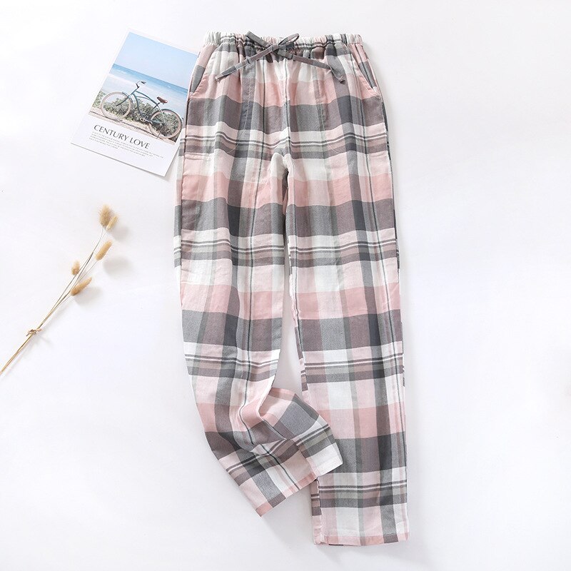 Spring Couples Cotton Gauze Plaid Sleep Pants Ladi... – Grandado