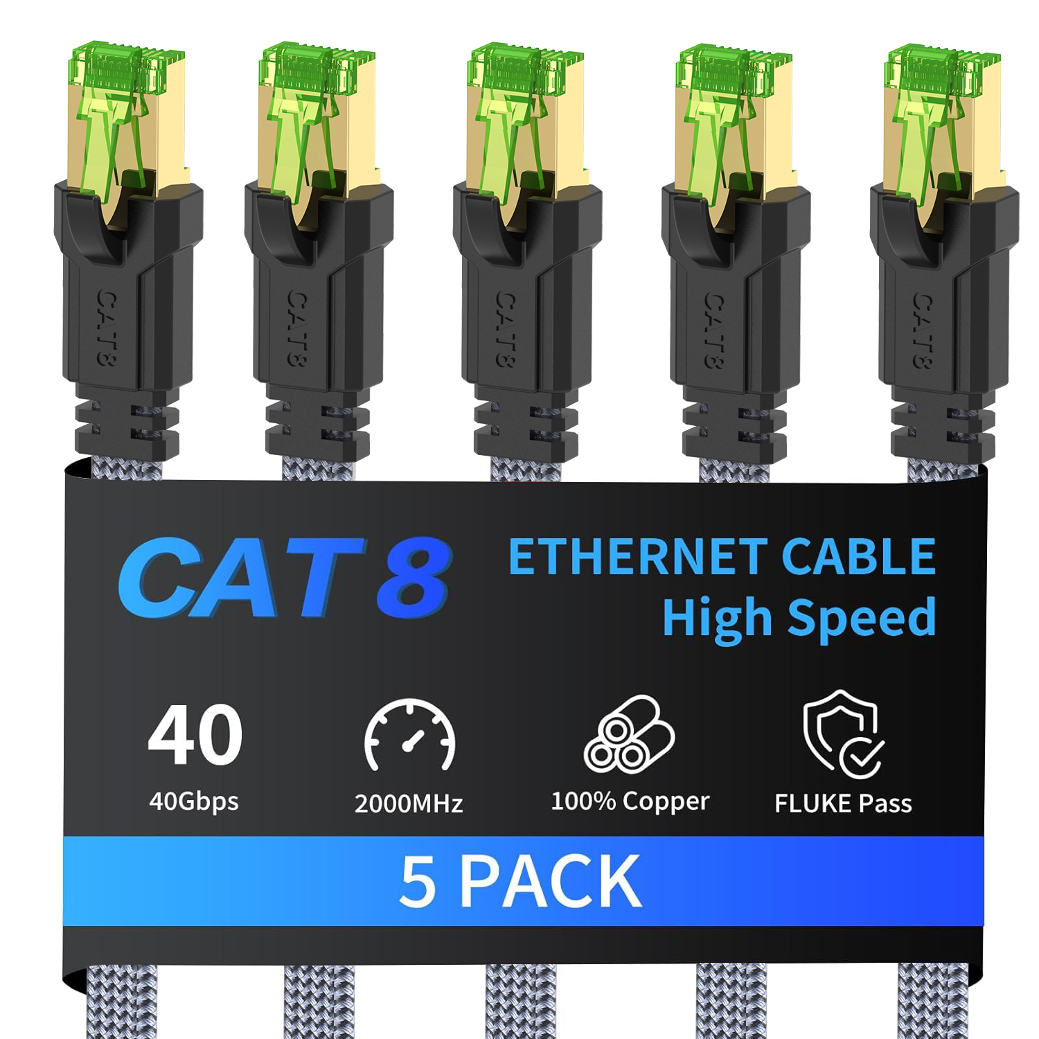 1Pack 2Packs 3Packs 5Packs Cat8 Ethernet Cable 40G... – Vicedeal