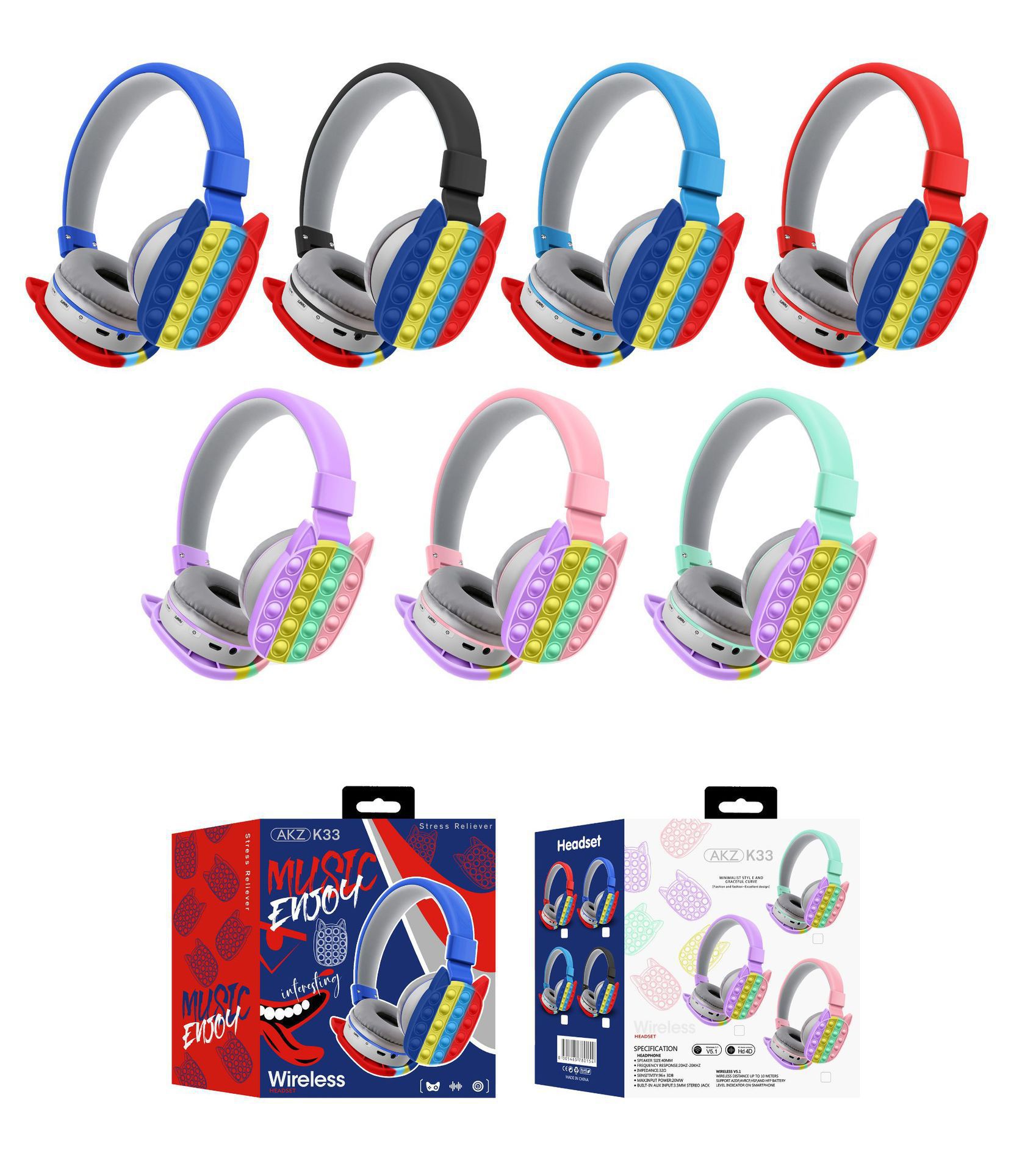 Pop Fidget Toy Head-mounted Cute Cat Ear Rainbow P... – Grandado