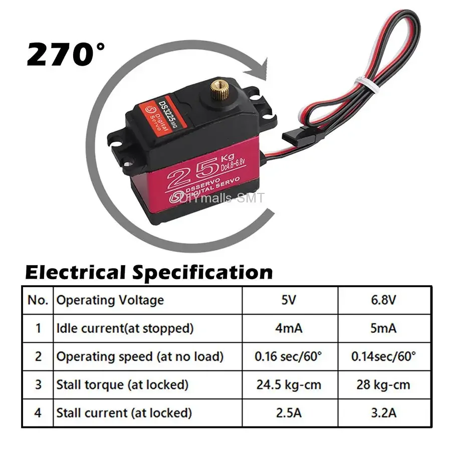 DS3225 25Kg RC Digital Servo 180 270 Degree Waterp... – Grandado