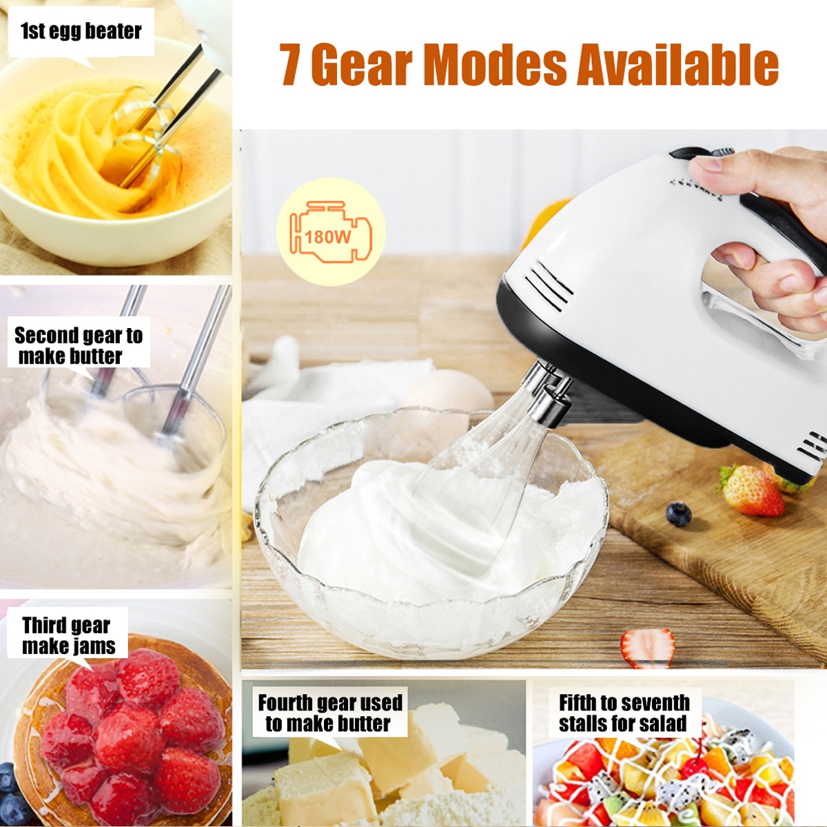 180W 7 Speed Automatic Whisk Hand Food Mixer Elect... – Grandado