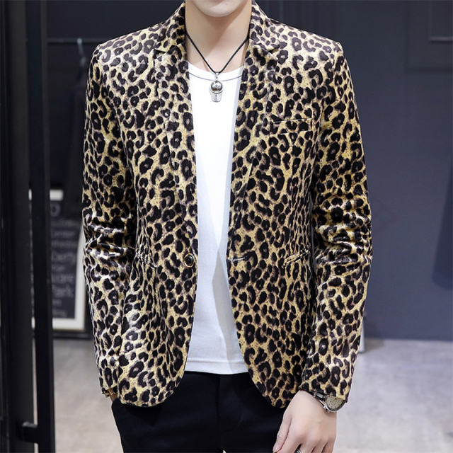 Men Leopard Print Blazer Coat Long Sleeve Slim Par... – Grandado