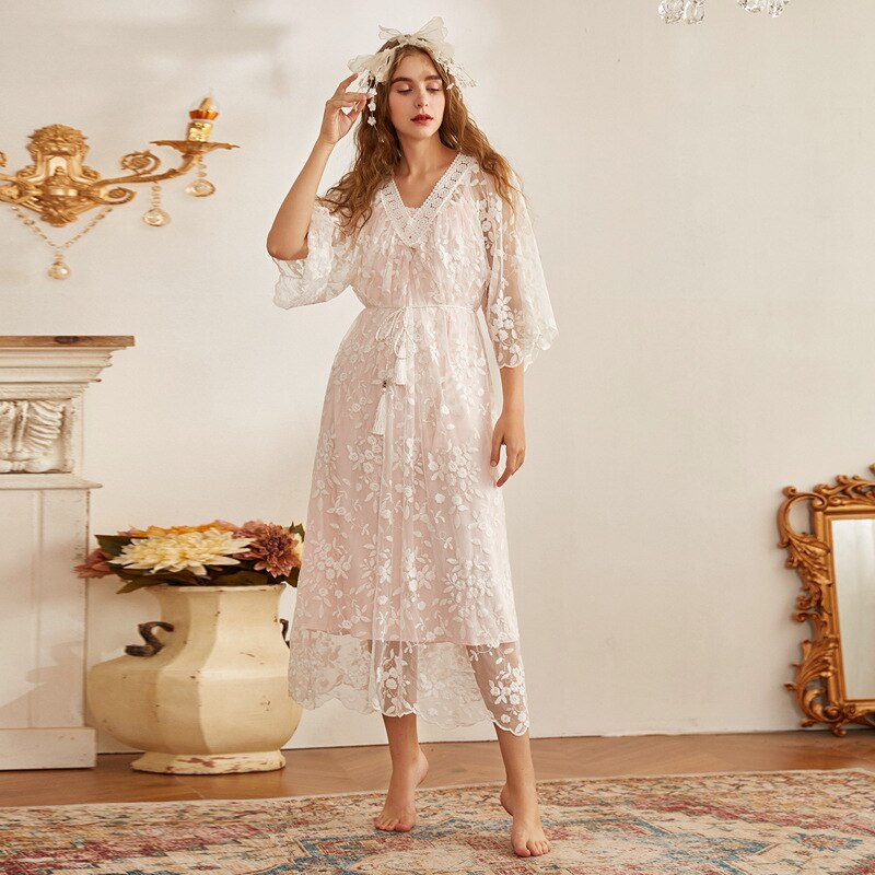 Spring/Summer Robe Mesh Lace Two-Piece Set Pajamas... – Grandado