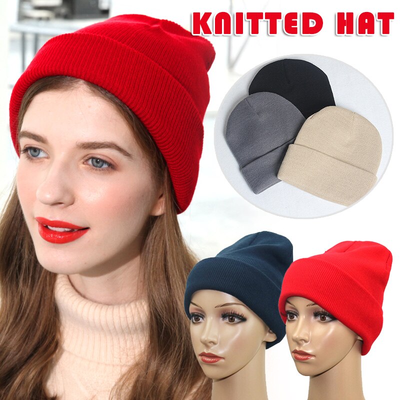 Women Men Knitting Cap Hat Solid Color Warm Breath... – Vicedeal