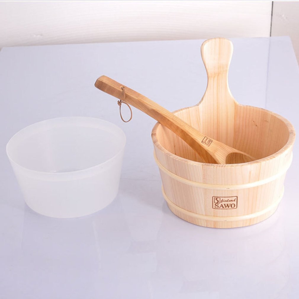 Bathroom Natural Sauna Bucket Wooden Spoon With Lined Portable Wooden ...