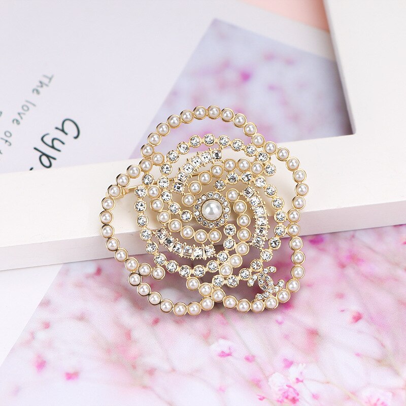 Elegante Diamant-verzierte Perle Blume Brosche Für... – Vicedeal