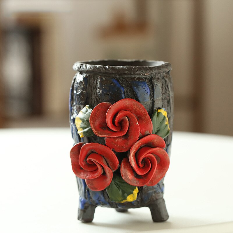 Vintage Hand Painted Rose Pattern Ceramic Flower P... – Grandado