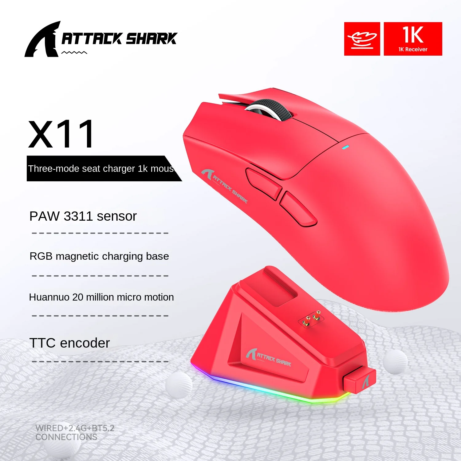 Attack Shark X11 PAW3311 Bluetooth Mouse, Triple M... – Grandado