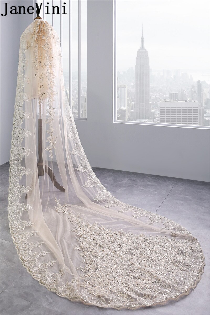 JaneVini Champagne Sequined Bridal Veils Comb 3 Me... – Vicedeal