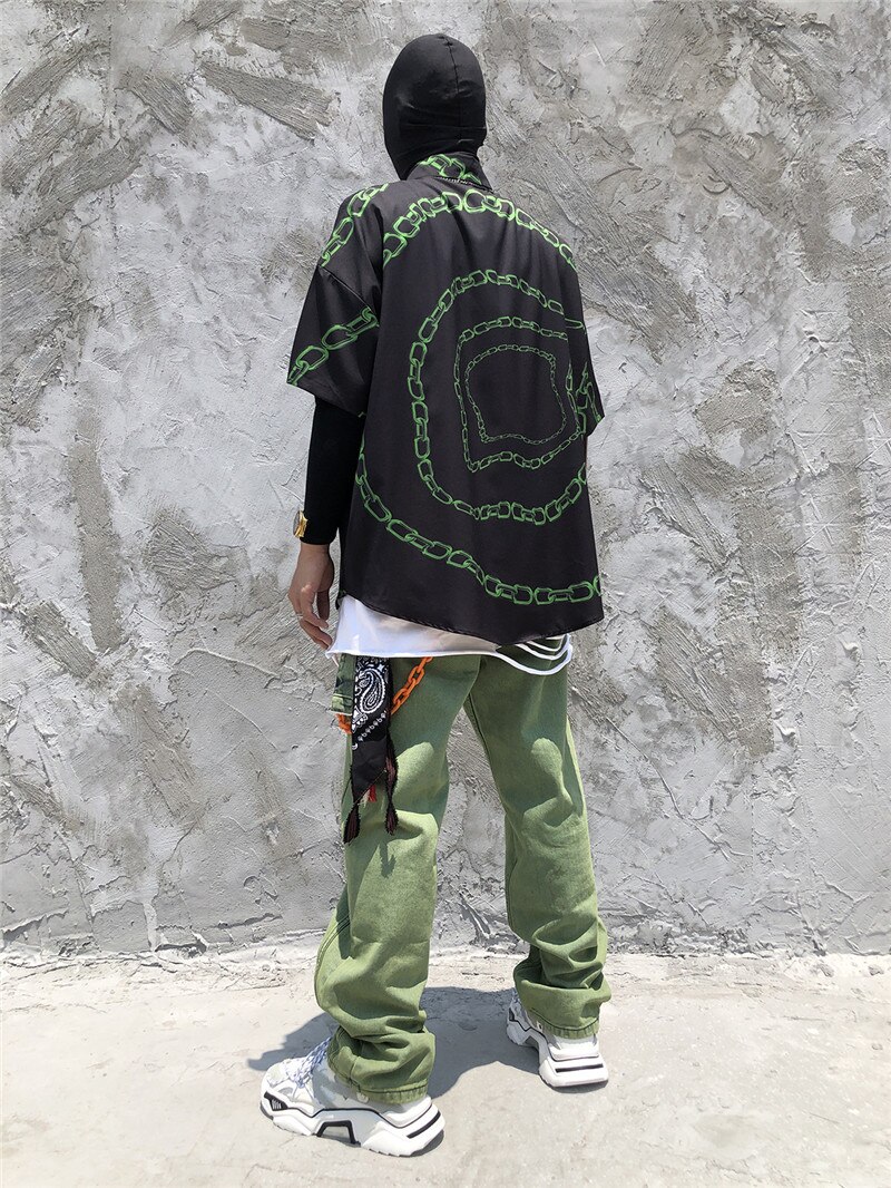 Mens Hip Hop Chain Printed Shirts Casual Short Sle... – Grandado