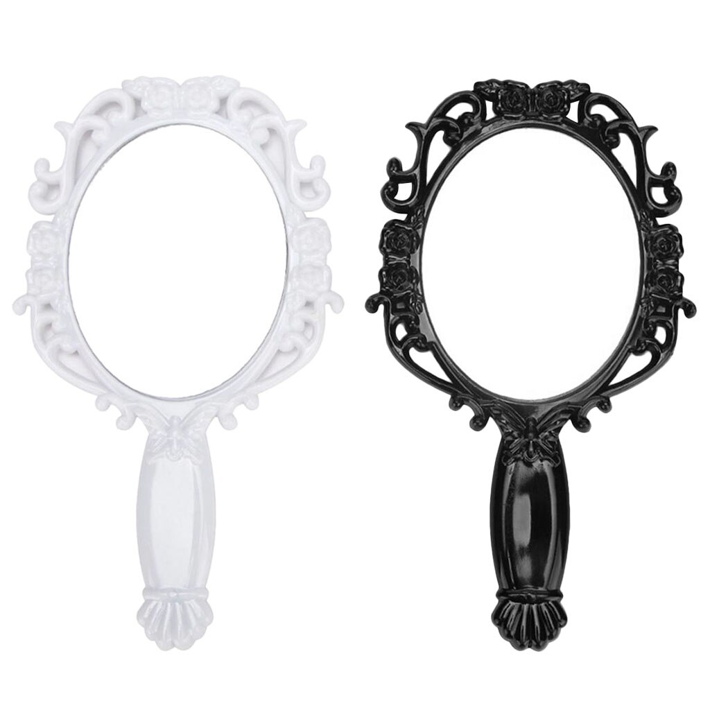 1 Piece White/Black Hand Held Mirror, Round Makeup... – Grandado