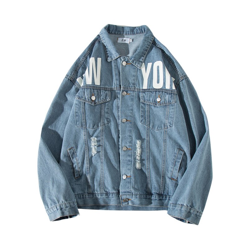 spring autumn trendy male ripped denim jacket Hong... – Grandado
