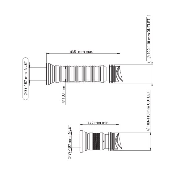 EXTENDABLE WC PAN CONNECTOR 100/450 MM WITH ANTI C... – Grandado