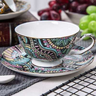 Bohemian Coffee Cup Saucer Kit Bone China Boho Art... – Vicedeal