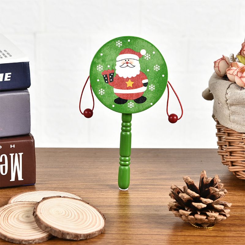 Christmas Baby Kids Wood Rattle Drum Instrument To... – Grandado