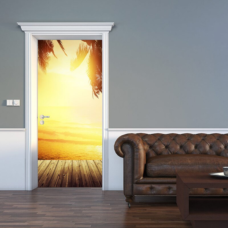 3D mural DIY Sunset by the sea door stickers wall ... – Grandado