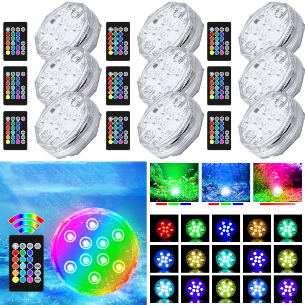 10pcs RGB Remote Control Submersible Light IP68 Wa... – Vicedeal