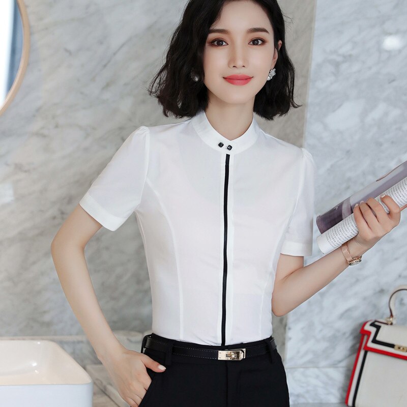 shirt women OL summer formal slim stand collar sho... – Grandado