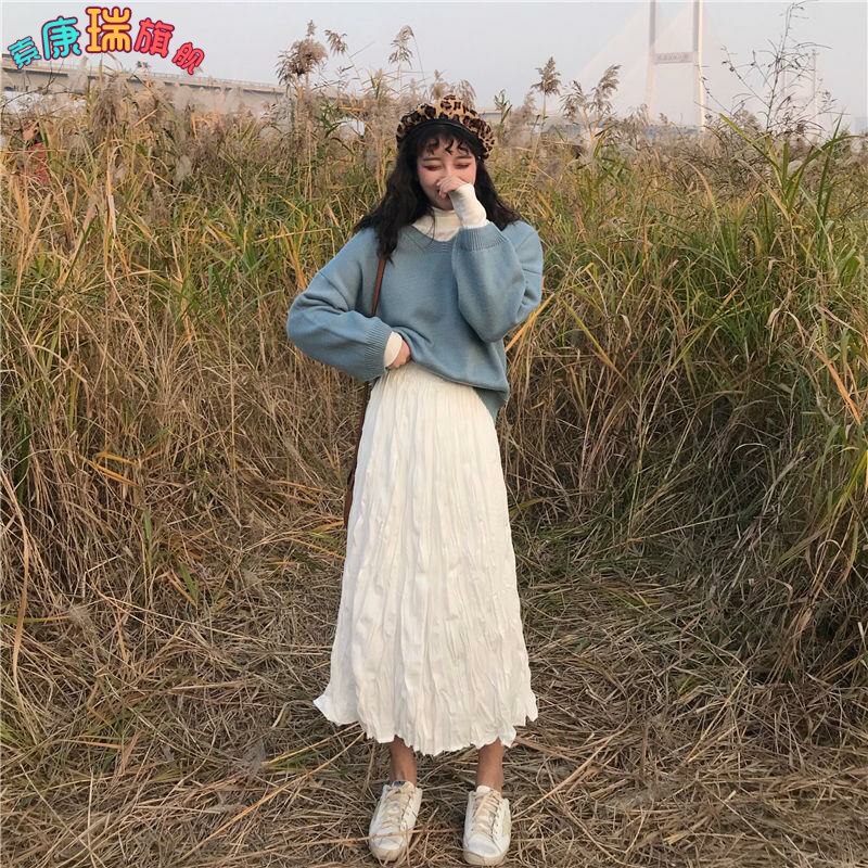 Lange Rok Vrouwelijke Witte Plooirok Mid-Lengte Vr... – Vicedeal