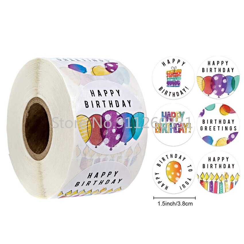 100-500Pcs 8 Designs Happy Birthday Round Stickers... – Vicedeal