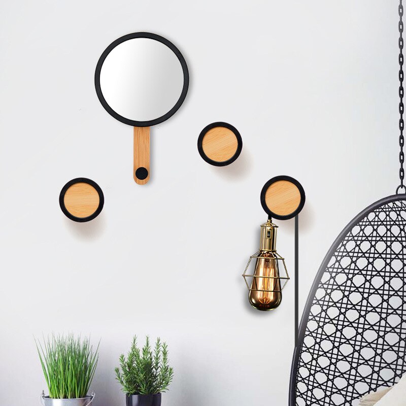 Nordiske hængende træ kroge taske bøjle spejl rund... – Grandado