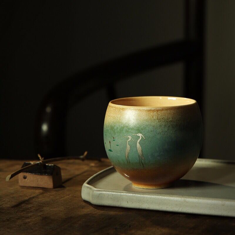 LUWU ceramic teacup handpainted crane chinese tea ... – Grandado