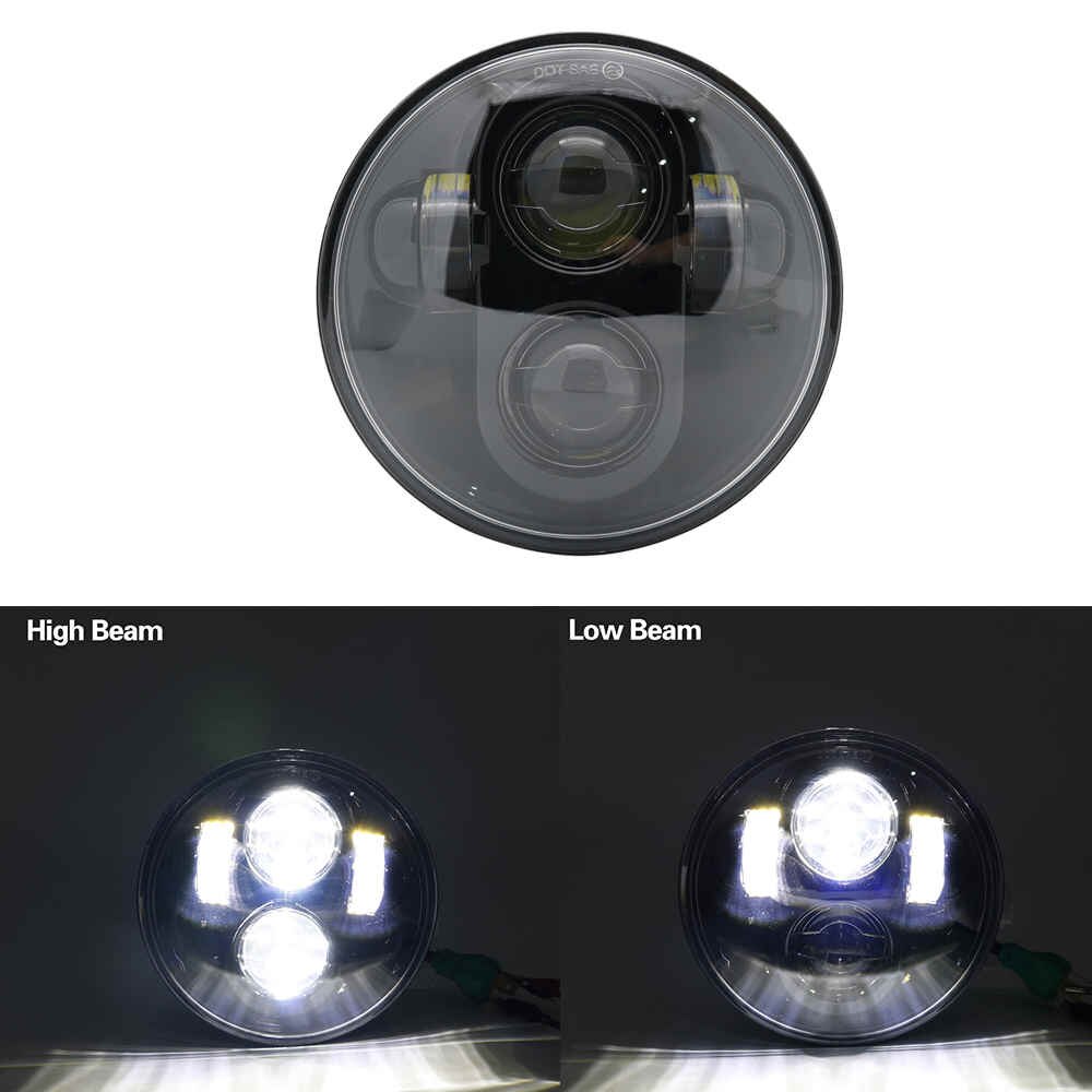 Black 5-3/4" Round Angel Eye LED H4 Headlight... – Grandado
