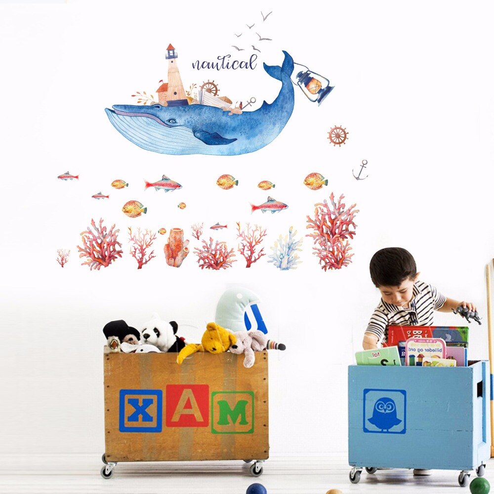 Cartoon Dolfijn Vuurtoren Muurstickers Voor Woonka... – Vicedeal