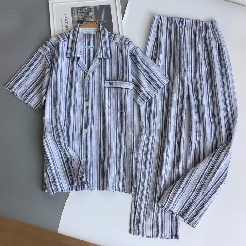 Mannen Pyjama Zomer Korte Mouw Gestreepte Pyjama S... – Vicedeal