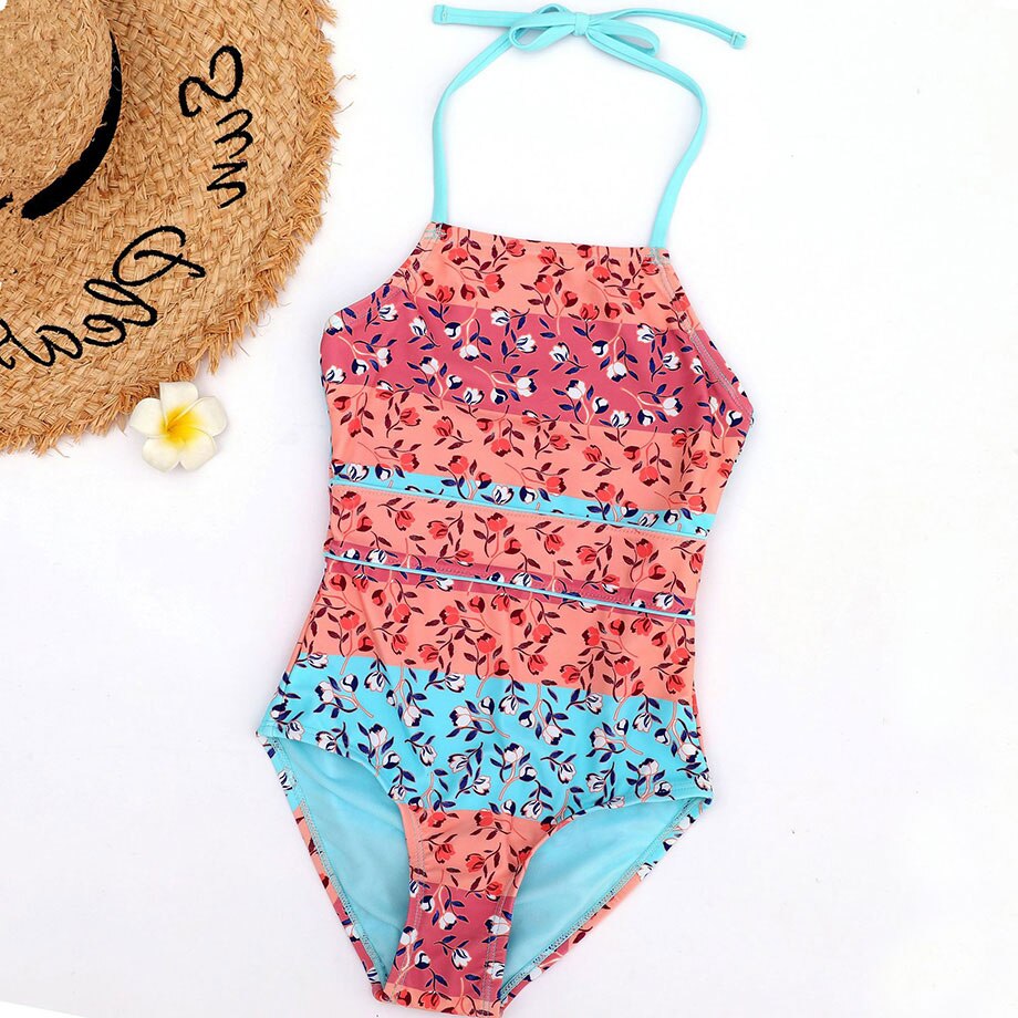 Halter Top Girl One Piece Swimsuit Print Children'... – Grandado