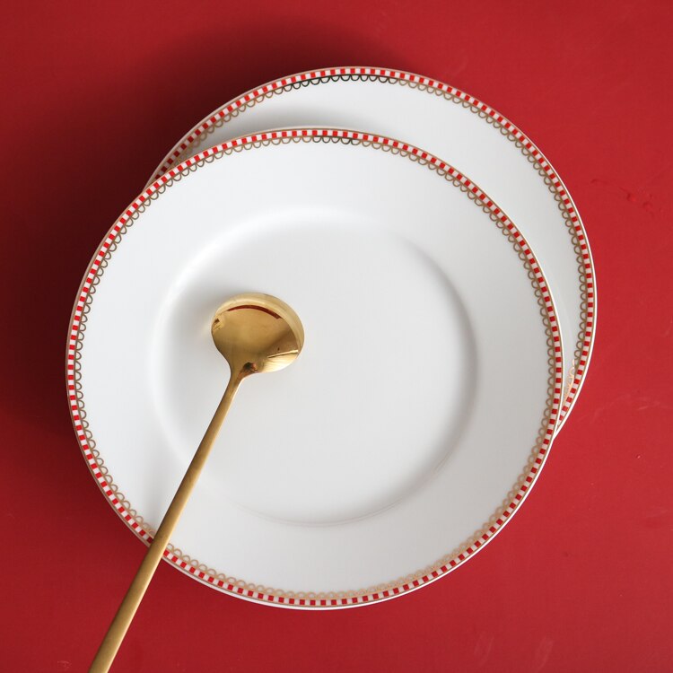 7 " Ceramic Plate/Gold Rim and Red Lace Dessert Pl... – Grandado