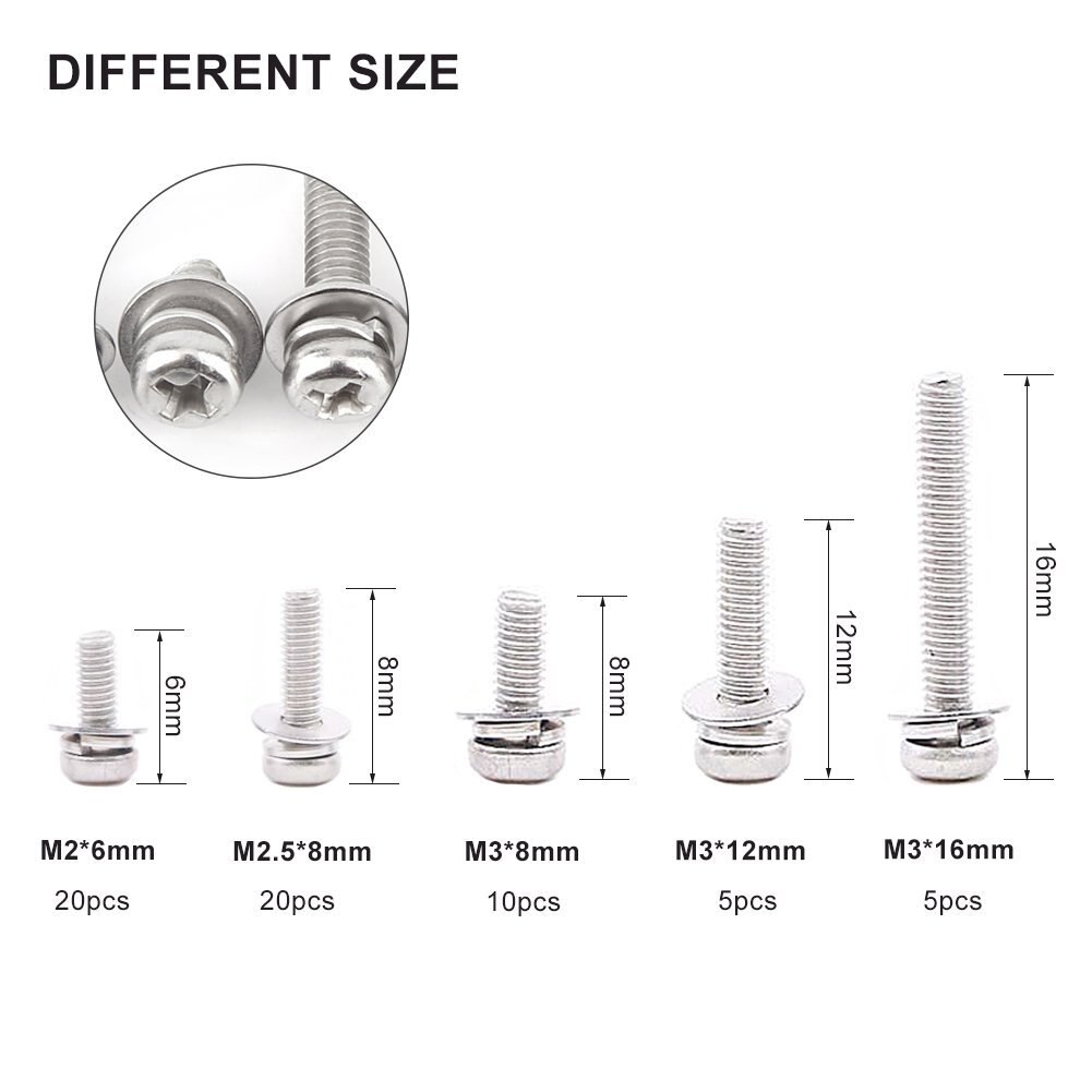 CNIM 160 pcs M2 M2.5 M3 M4 M5 304 Stainless Steel ... – Grandado