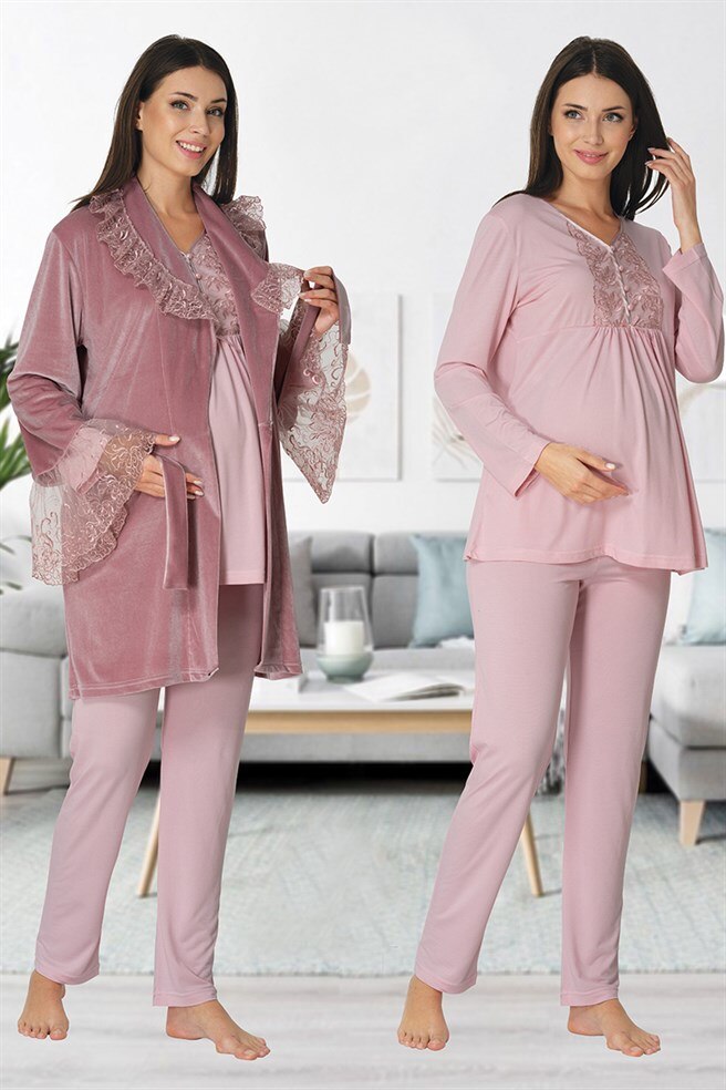Lohusa Hamile 8088 Pink Velvet Maternity Dressing ... – Grandado