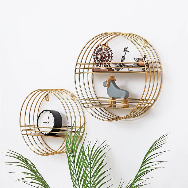 Round Gold Iron Storage Racks Wall Mounted Home De... – Grandado