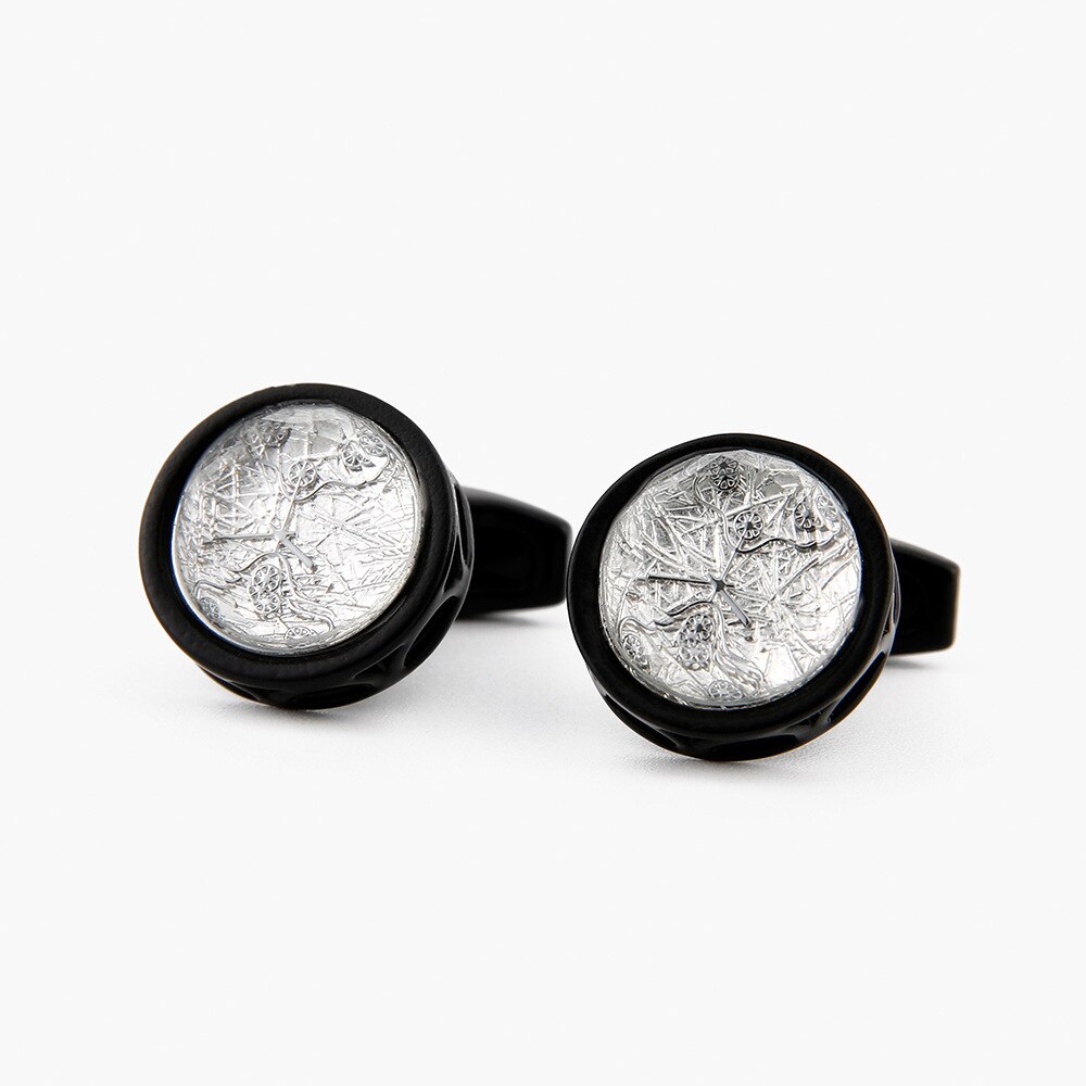 Business Cufflinks Ice Pattern Round Black Color H... – Grandado