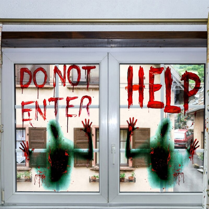 Halloween Horror Blood Handprint Letter Help Glass... – Grandado