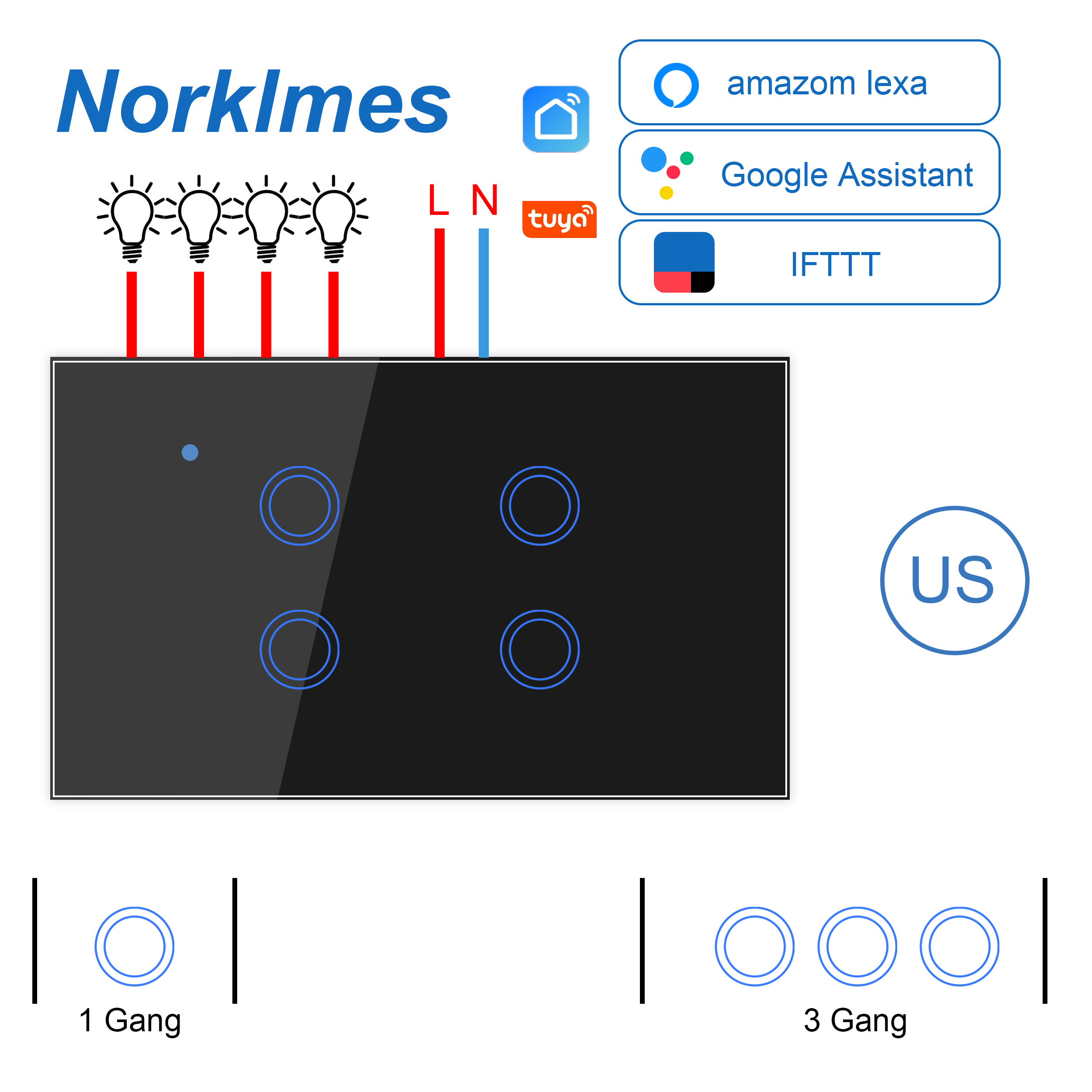 1 2 3 4 Gang 2 way WiFi touch switch AC 85v 220v w... – Grandado