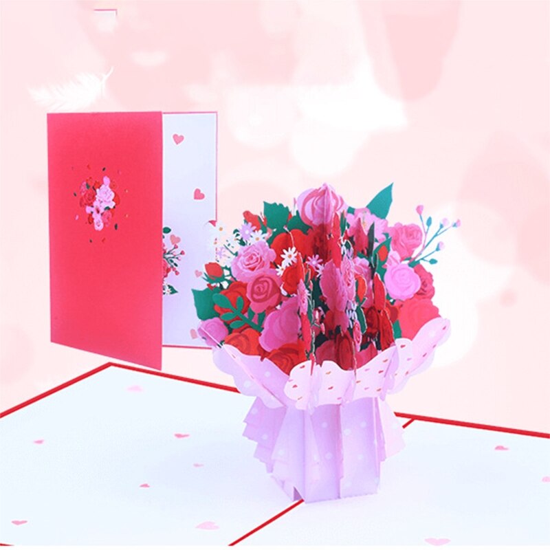 3D Pop-Up Card Rose Flowers Bouquet Romantic Handm... – Grandado