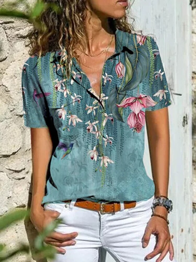 Camicia da donna a maniche corte estiva camicia al... – Vicedeal