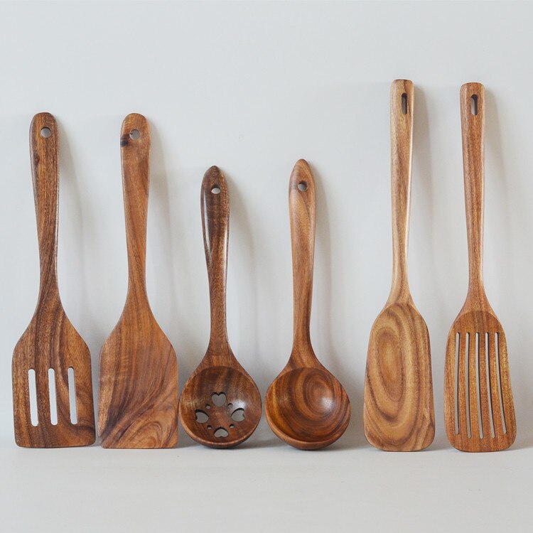 Kitchen Tool Set Thailand Teak Natural Wood Tablew... – Grandado