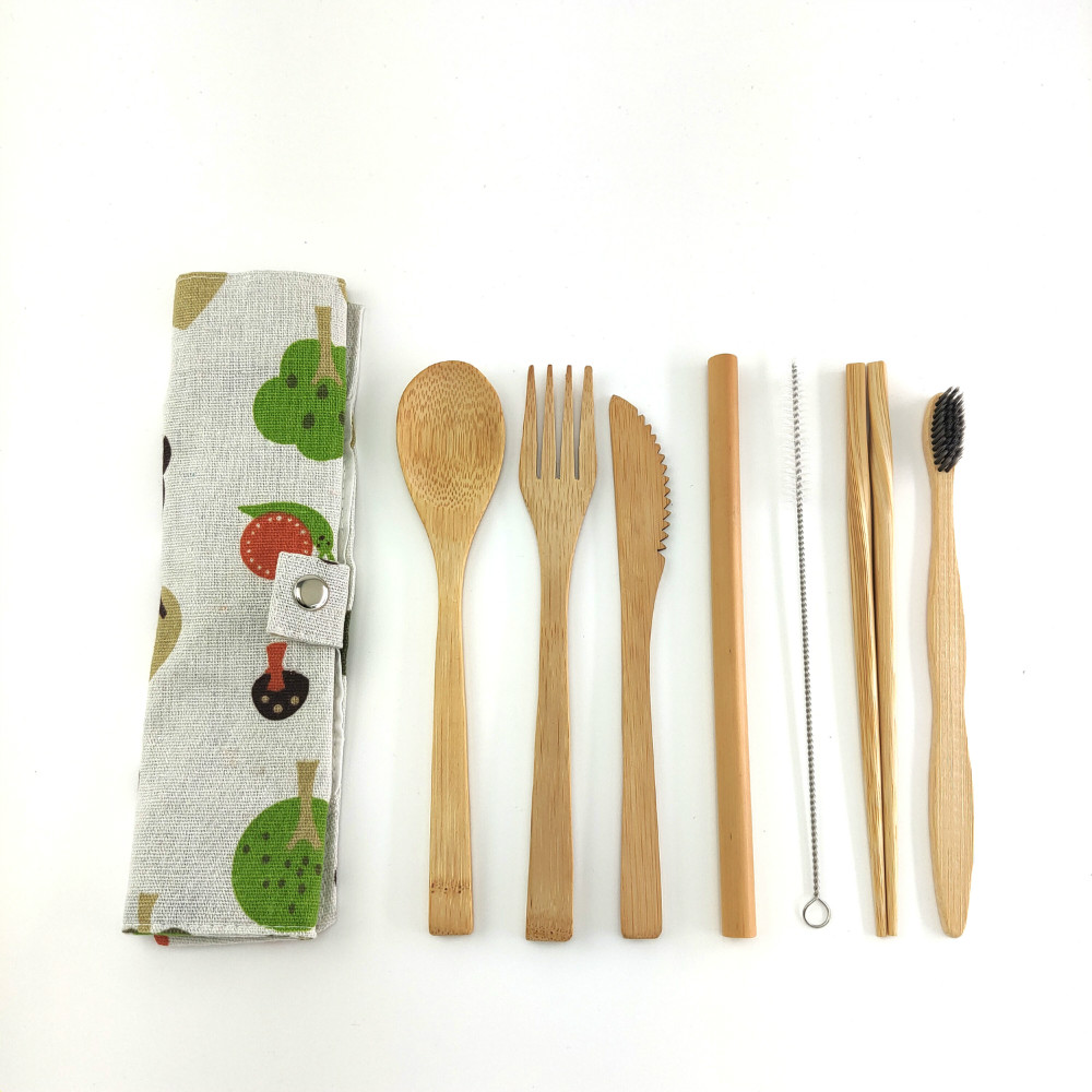7Pcs Portable Eco Friendly Flatware Set Bamboo Tra... – Vicedeal