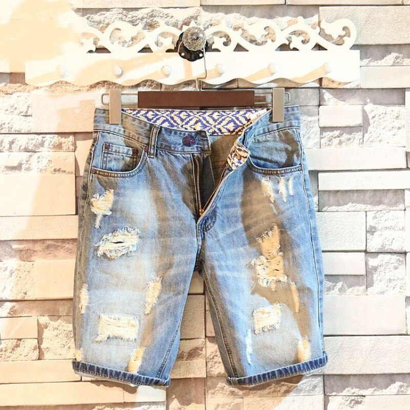 Zomer Mannen Denim Shorts Mode Gat Ripped Slim Fit... – Grandado Zomer Mannen Denim Shorts Mode Gat Ripped Slim Fit... – Grandado