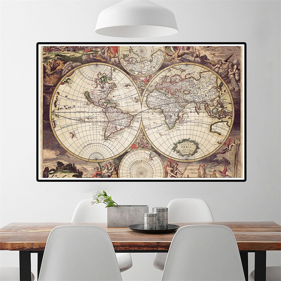 225*150cm The Vintage World Map Mediaeval Wall Art... – Grandado