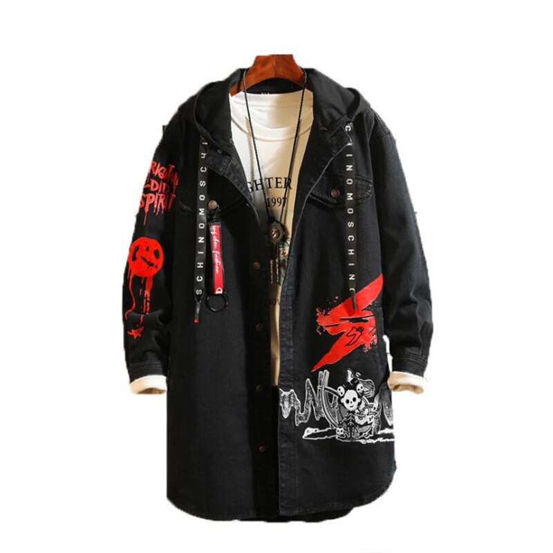 Harajuku vintage print miesten farkut biker takki ... – Grandado